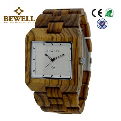 Cina Orologi di legno degli uomini del fermaglio della primavera di BEWELL, legno materiale della zebra del pro ambiente in vendita