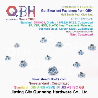 China QBH M4-M10 DIN1624 Blue White  Yellow Zinc Plated Carbon Steel Half Teeth Four Claw T Nuts for sale