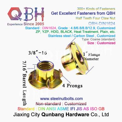 China QBH M4-M10 DIN1624 Blue White  Yellow Zinc Plated Carbon Steel Half Teeth Four Claw T Nuts for sale