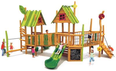 China Commercial Cheap Wooden Outdoor Climbing and tunnel Playground Slide equipment for Kids nursery school for sale
