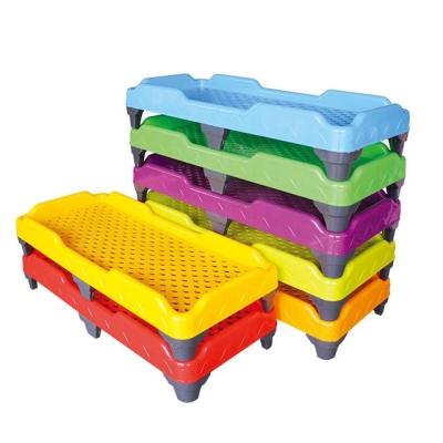 China Stackable Kindergarten Children Bed Kindergarten Bedroom Furniture Plastic Nursery Bed for sleeping room for sale
