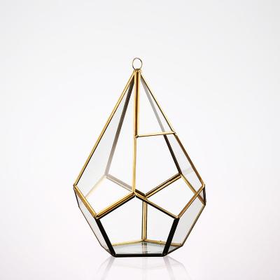 China Het hangen van Succulent de Installatie Zwart Gouden Geometrisch Glas Terrarium van Homeware van het Bloemglas Te koop