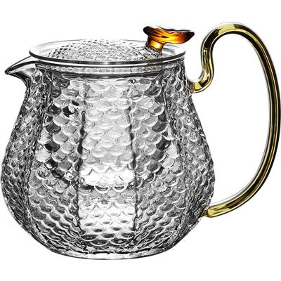 China Heat Resistant Clear Glass Teapot Stovetop Safe Curved Sprouts Glass Tea Maker for sale