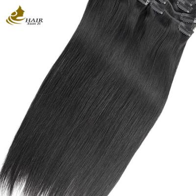 Cina Capelli lunghi e dritti brasiliani tessuto nero abbruno fasci di capelli umani clip in in vendita