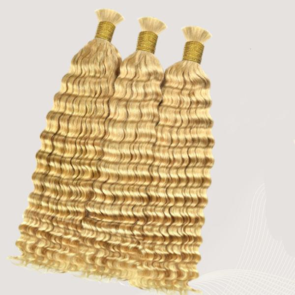 Quality Double Drawn Deep Wave Human Hair Bulk For Braiding 613 Color Blonde for sale
