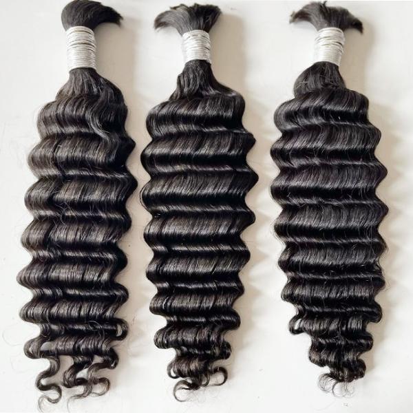 Quality Double Drawn Deep Wave Human Hair Bulk For Braiding Natural Black for sale