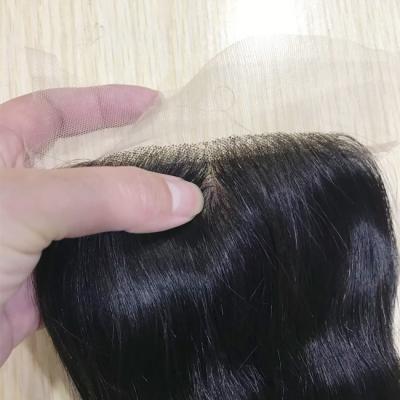Cina Passa l'ago Chiusura in pizzo di capelli umani 4*4 Pizzo trasparente Body Wave Nero naturale Chiusura in vendita