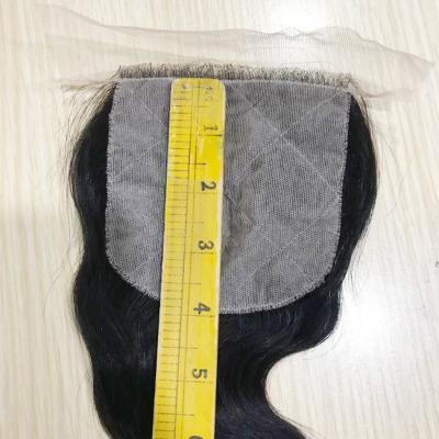 Cina Passa l'ago Chiusura in pizzo di capelli umani 4*4 Pizzo trasparente Body Wave Nero naturale Chiusura in vendita