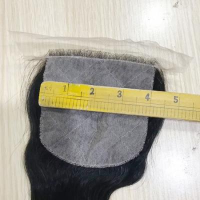 Cina Passa l'ago Chiusura in pizzo di capelli umani 4*4 Pizzo trasparente Body Wave Nero naturale Chiusura in vendita