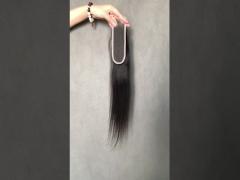 Chiusura in pizzo trasparente di capelli umani neri naturali lisci 2x6