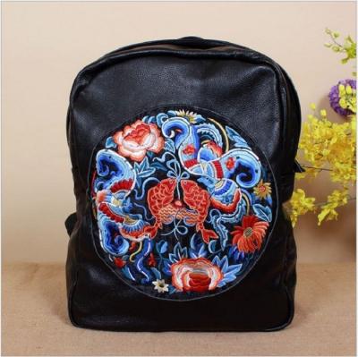China 2017 wholesale women fashion designer genuine leather backpack with Embroidery for sale