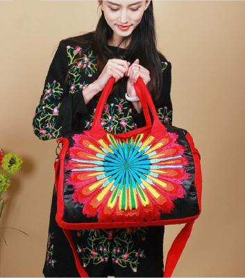 China Sun flower Handmade shoulder bags Red women messenger bag high grade lady shoulder bags Satin complicated Embroidered for sale