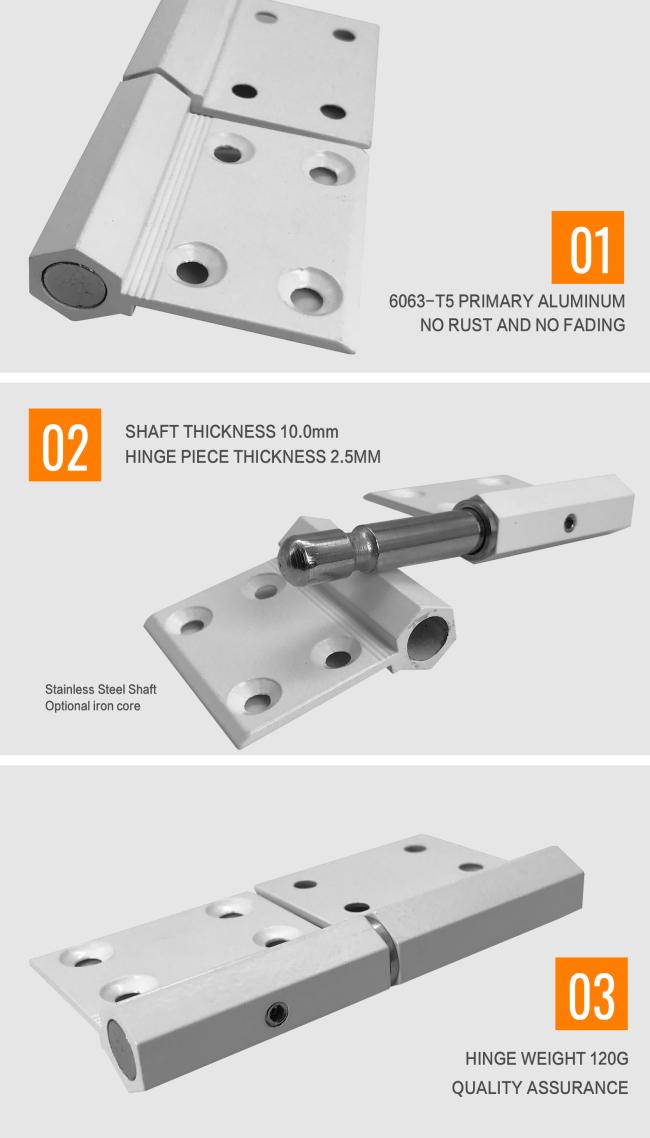 White aluminum hinge side view