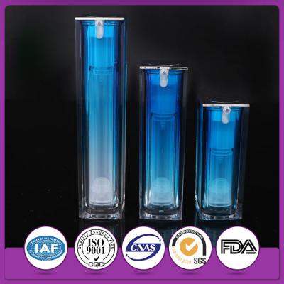 Cina Bottiglia quadrata senz'aria acrilica blu leggera della lozione 50ml con lo spruzzatore della pompa in vendita