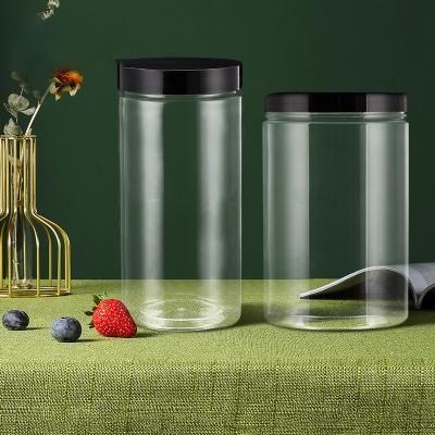 China 550ml Empty PET Plastic Clear Cosmetic Jar With Yellow Top Lid For Storage Packaging for sale