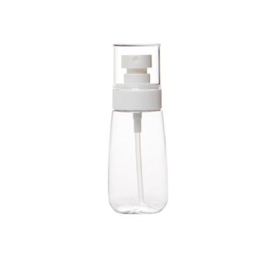 China 30ml 60ml Cosmetic Spray Bottle PET Clear Pump Bottle With White Spray Lids for sale