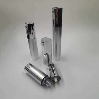 中国 Pearly 10ml 15ml 20ml 30ml silver plastic cap-less round slide nozzle cosmetic manufacturer lotion airless pump bottle 販売のため
