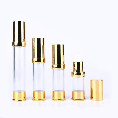 中国 Factory sale 10ML 15ML 20ML 30ML plastic PP China manufacturer personal care round airless pump lotion bottle gold 販売のため