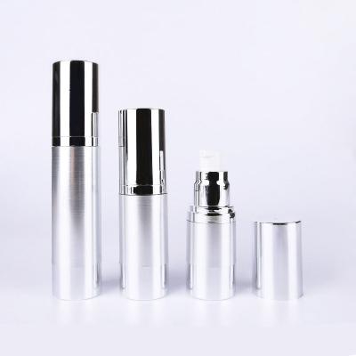 中国 Empty 15ml 30ml 50ml plastic PP silver in frosted body manufacturers traveling round airless pump bottle wholesale 販売のため