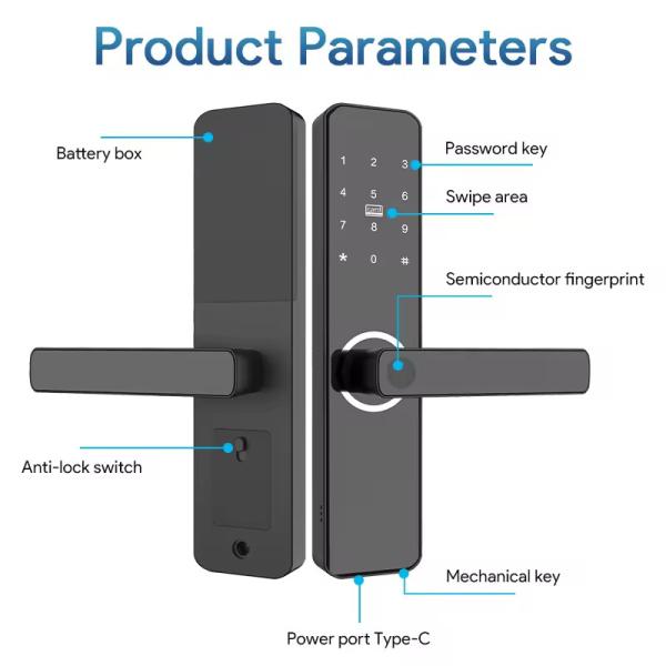 Quality Digital Fingerprint Door Lock Waterproof Tuya Smart Fingerprint Lock Black for sale