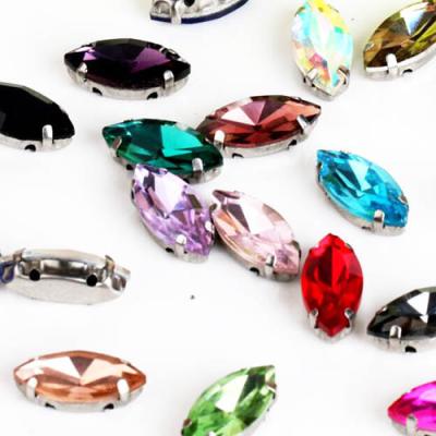 China Navette Shaped Sew-On Jewel With Setting; Sew-on Stones for Bridal Dress; Sew-On Jewels for Garments for sale