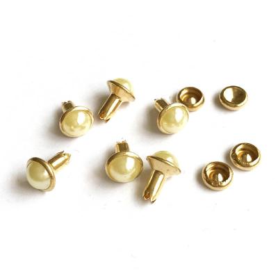 China Pearl Rivets 7mm Crystal Gold Brushed Finish; Gold Brass Pearl Buttons Studs for sale