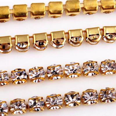China Closely Double D Rhinestone Cup Chain Gold Metal Setting for sale