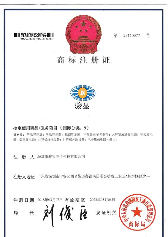 Trademark Registration Certificate - Shenzhen Junxian Electronic Technology Co., Ltd.