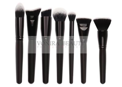 China Black White Hair Tip Taklon Synthetic Hair Makeup Brushes With Glossy Black Ferrules for sale