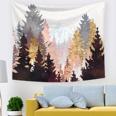 China Forest Mountain Tapestries, Mysterious Nature Woolands with Mountain in Fog Bedroom Living Room Dorm Wall Hanging Tapest for sale
