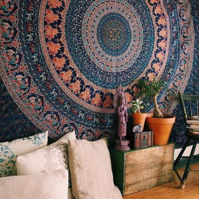 China Bless International Indian Hippie Bohemian Psychedelic Peacock Mandala Wall Hanging Bedding Tapestry for sale