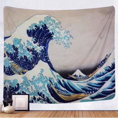 China Kanagawa Great Wave Tapestry, Japanese Ocean Wave Tapestry, The Wave Tapestry with Sun Tapestries, Black and White Tapes for sale