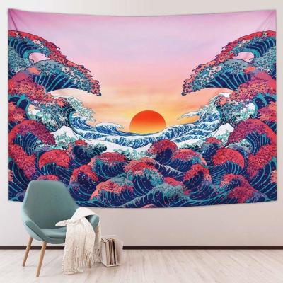 China Ocean Wave Tapestry Sunset Tapestry 3D Great Wave Tapestry Japanese Tapestry for Room for sale