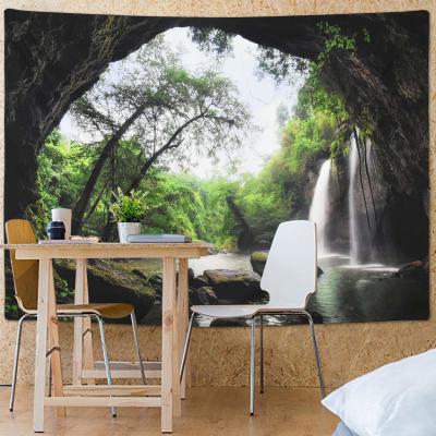 China Mountain Cave Tapestry Waterfall Tapestry Forest Tree Tapestry Nature Tapestry Wall Hanging for sale