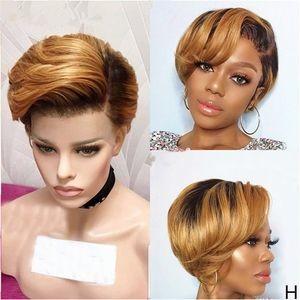 China Short Pixie Cut Lace Front Human Hair Brazilian 13*1 T Part Wig for sale