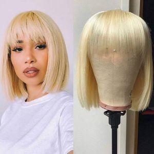 China Factory Price Blonde Bob with Bangs Machined Brazilian Human Hair Wig for sale