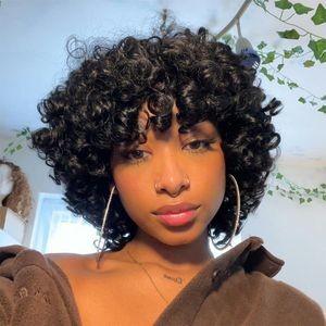 China Wholesale Black Women Short Machined Curl Raw Virgin Human Hair Wigs for sale