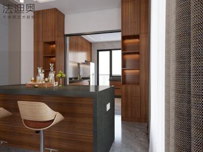 China Luxurious, Refined, And Resilient Light Brown Wood Grain Stainless Steel Cabinetry for sale