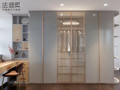 Taille personnalisée Grise Bleu Meubles de garde-robe de chambre moderne avec des accents dorés
