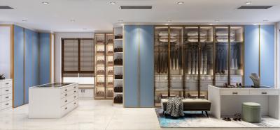 Blue Walk In Closet con funcionalidad integrada de la isla central sin fisuras