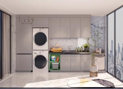 China Light Gray Stainless Steel Balcony Storage Unit  With Lotus Green Open Cabinet for sale