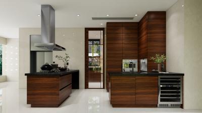 China Sleek Duurzaam en Aanpasbaar Moderne Walnusstijl Roestvrijstalen Keukenkast Te koop