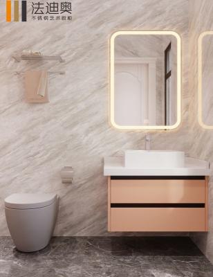 China Orange Stainless Steel Bathroom Vanity with LED Mirror & Tall Storage for sale