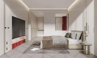 China Beige en rode accenten roestvrij staal slaapkamer kast Te koop