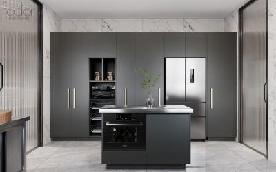 China Moderne dubbele lijn keukenkas met geïntegreerde apparaten en meerdere opslagoplossingen Te koop