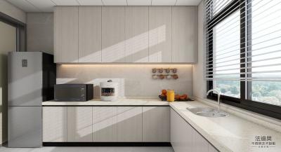 China Duurzaam en stijlvol houten U-vormige keukenkasten van roestvrij staal Te koop