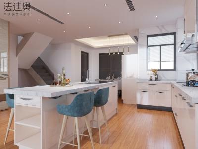 China L-vormige kookkast van roestvrij staal met functioneel eiland Te koop