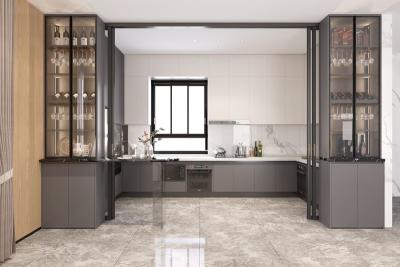 China Gray And Off-White Stainless Steel Kitchen Cabinet With Double Wine Cabinet for sale