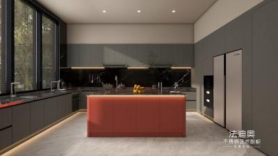 China Formaldehydevrije U-vormige indeling Grijz en Crimson Rood Kookkast van roestvrij staal Te koop