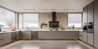 China Titanium Grey U-Shaped Stainless Steel Kitchen Cabinet No Wall Cabinet Design ISO9001 for sale